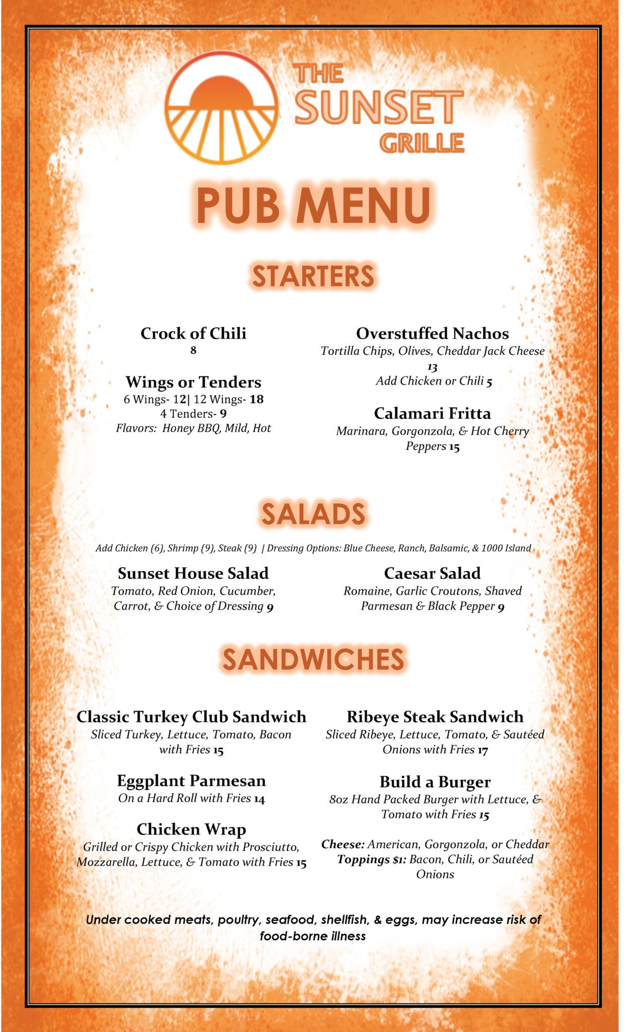 Appetizing Pub Menu Options | The Sunset Grille